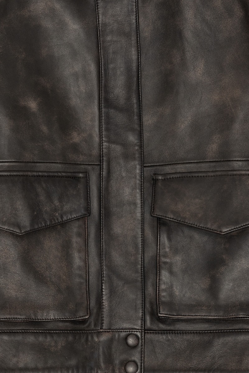 V-Shape Leather Bomber Jacket Dark Brown - REMAIN Birger Christensen